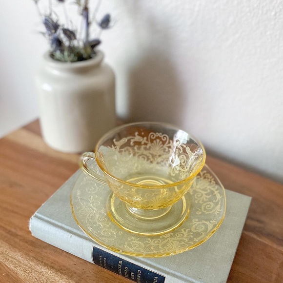 Dining | Vintage Yellow Glass Teacup Set | Poshmark